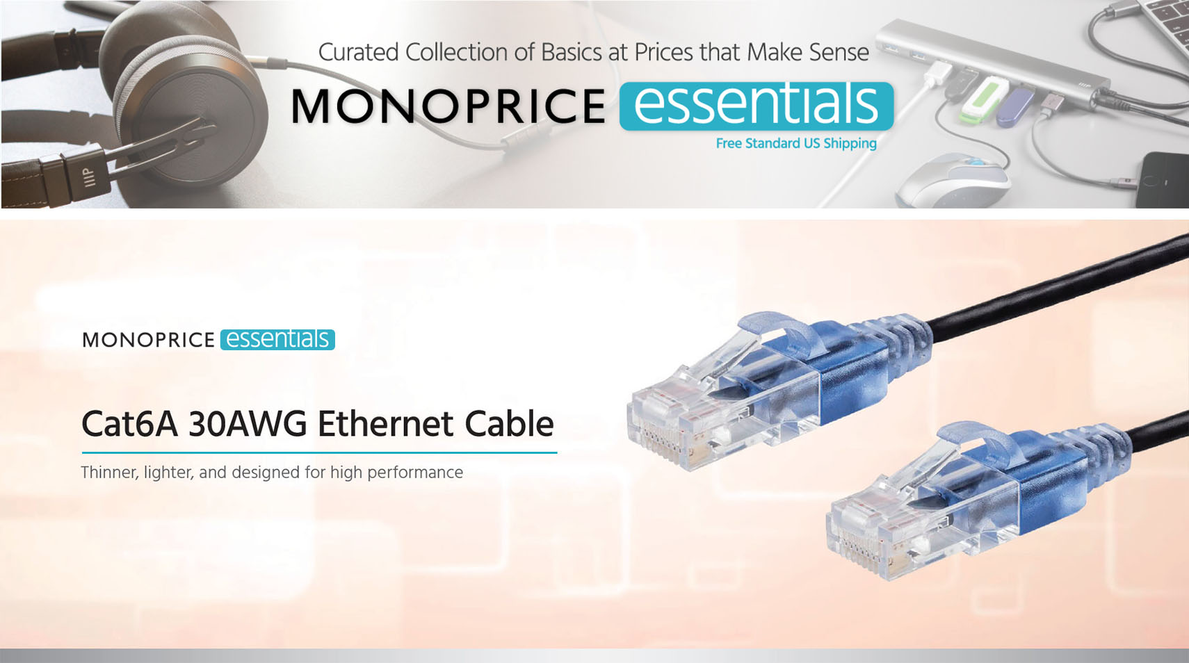 Monoprice Essentials 10-Pack, Cat6A Ethernet Network Patch Cable, 10G ...